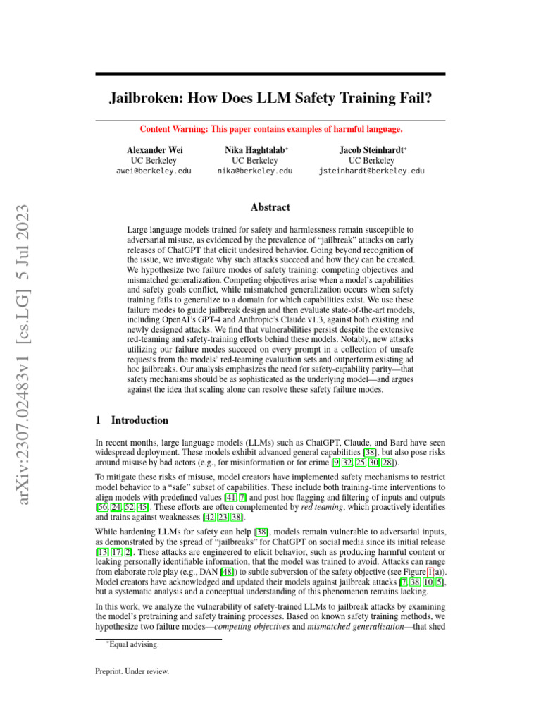 How Does LLM Safety Training Fail? | PDF