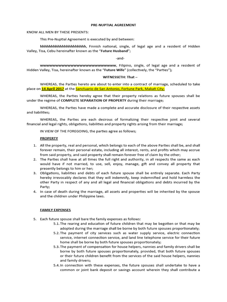 Pre-Nuptial Agreement | PDF