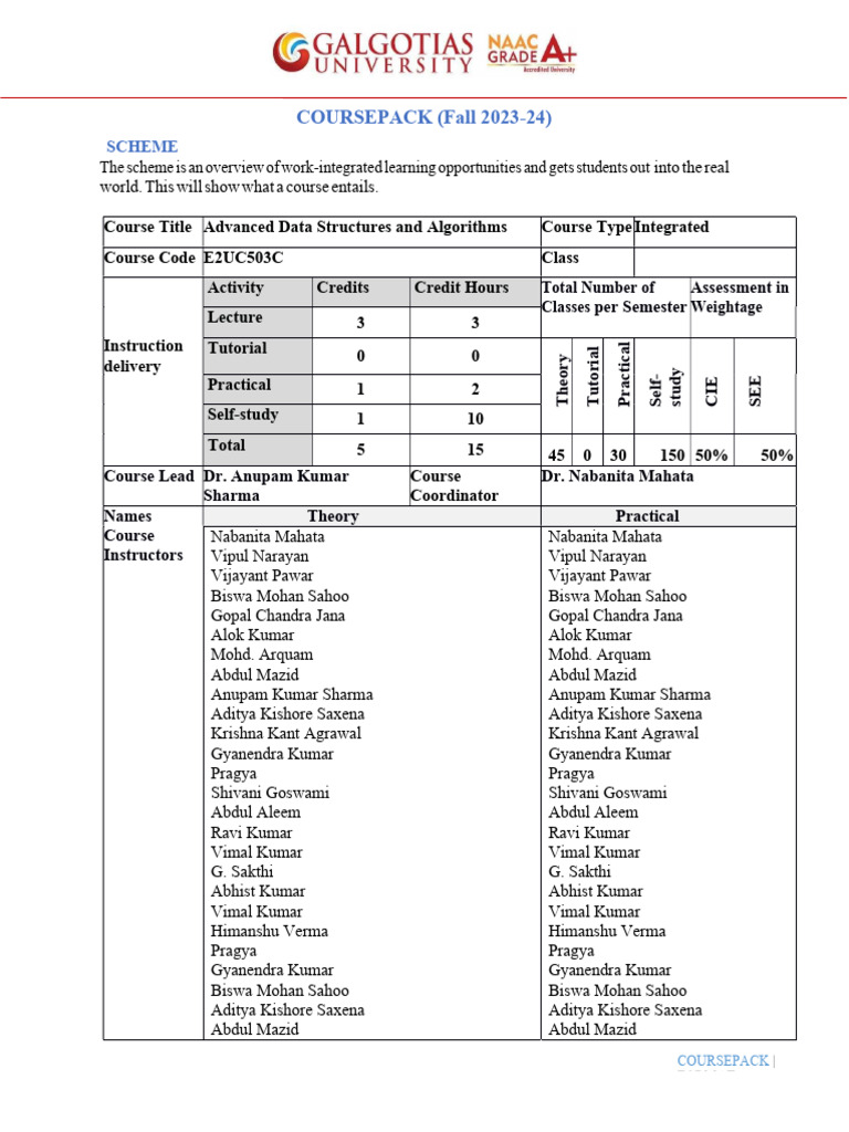 Course Pack Pdf Applied Mathematics Algorithms And Data Structures