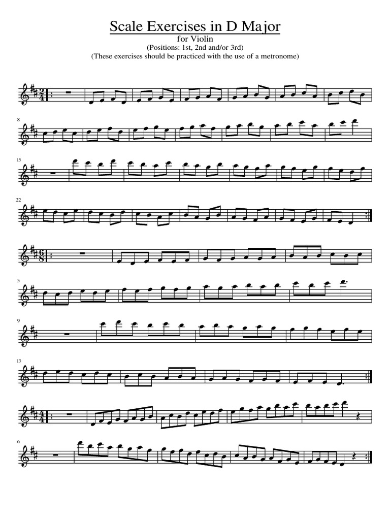 D Major Scale Exercises for Violin | PDF