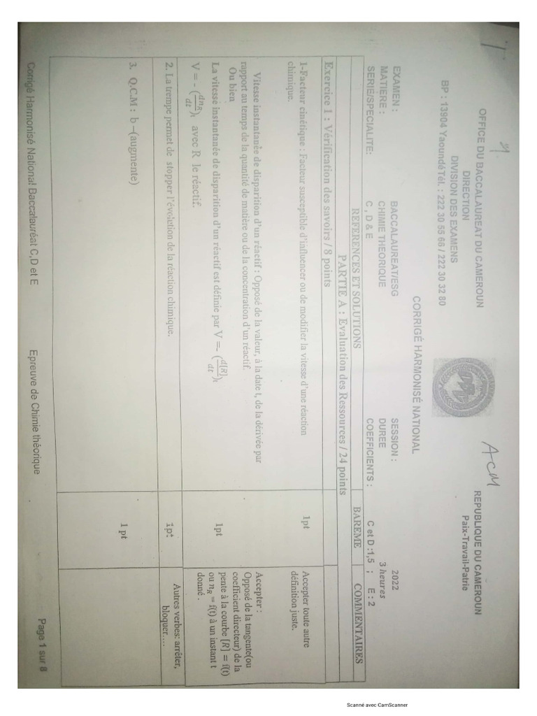 Corrigé National Bac CD Chimie 2022 | PDF