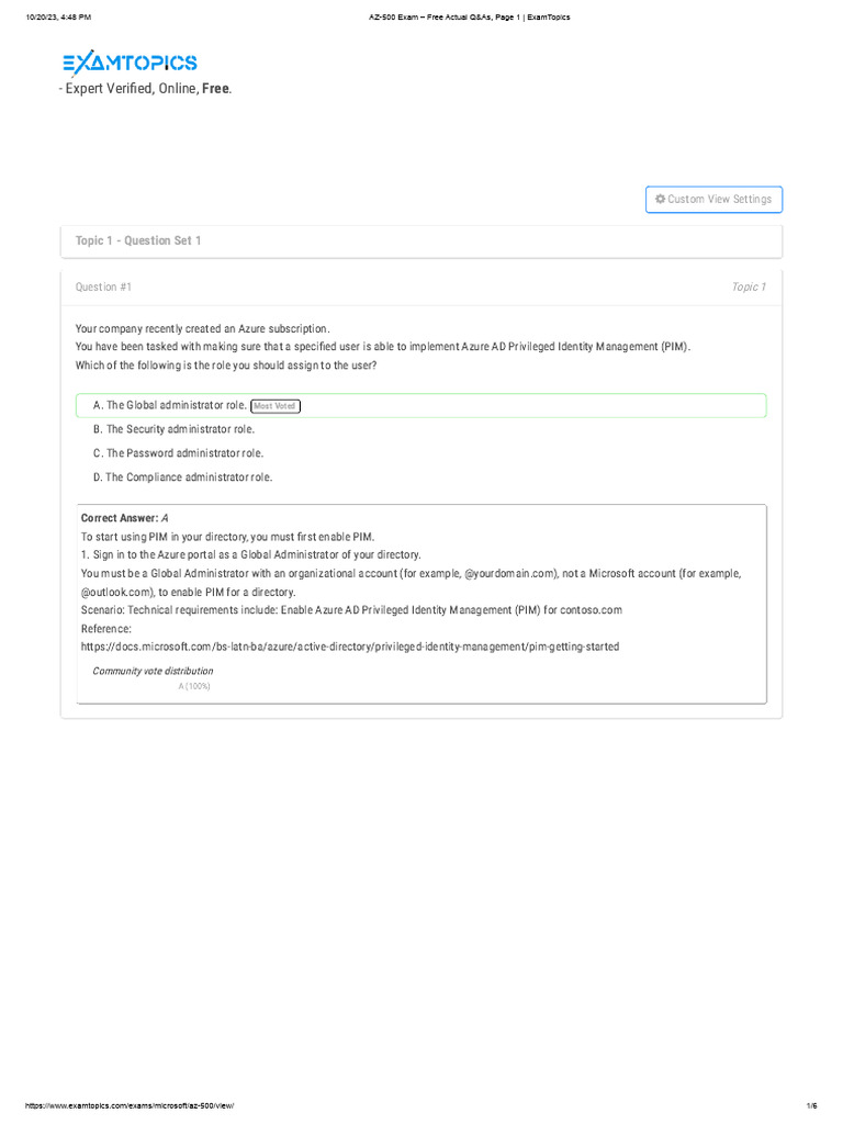 AZ-500 Exam - Free Actual Q&as, Page 1 - ExamTopics | PDF | Active Directory | Password