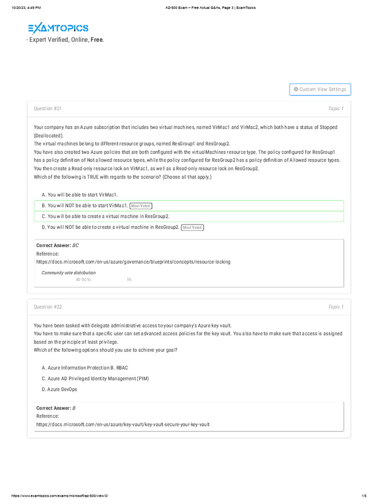 AZ-500 Exam - Free Actual Q&as, Page 3 - ExamTopics | PDF | Virtual ...