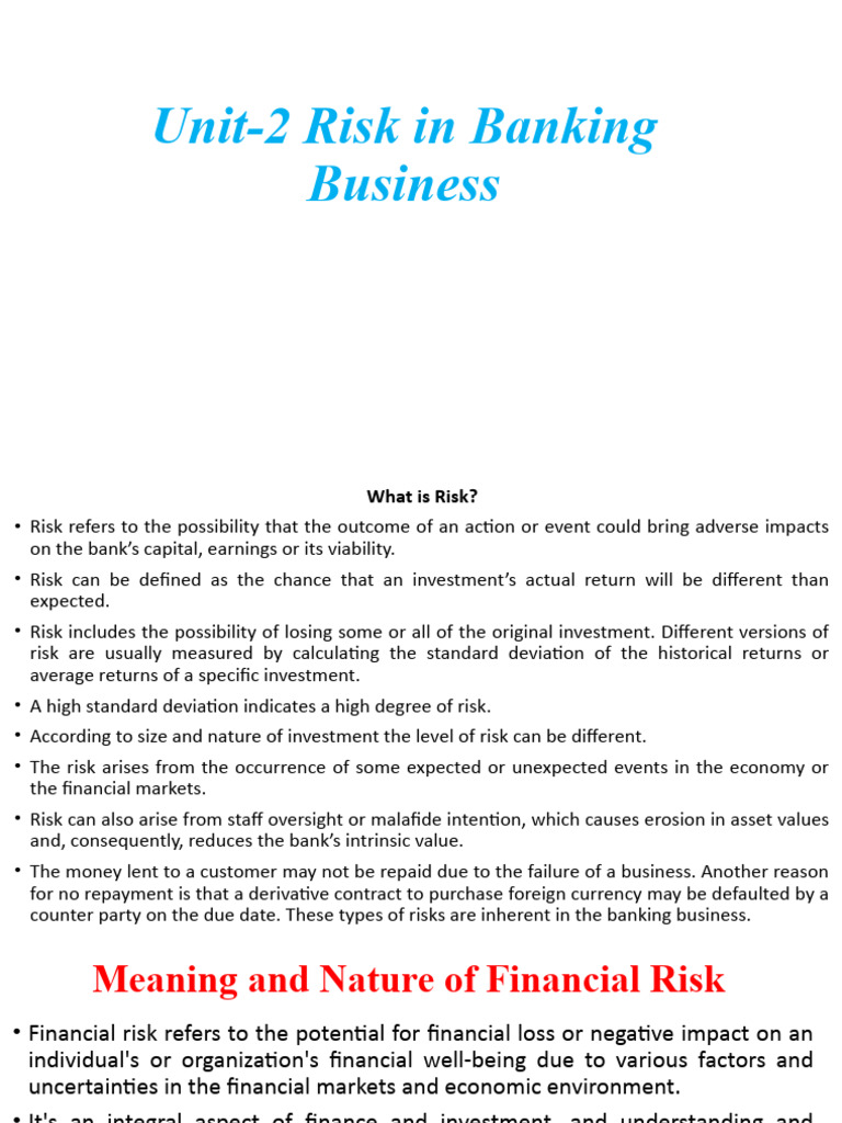 Unit 2 Risk in Banking Business | PDF | Financial Risk | Banks