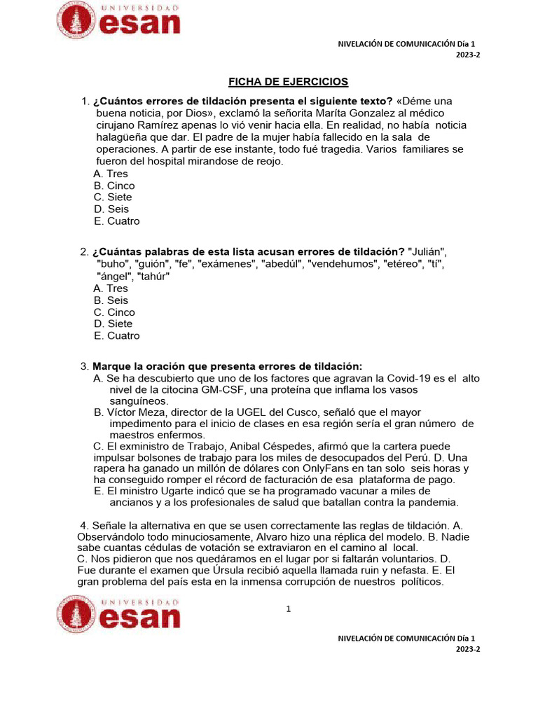 Ejercicios de Acentuación para Imprimir | PDF