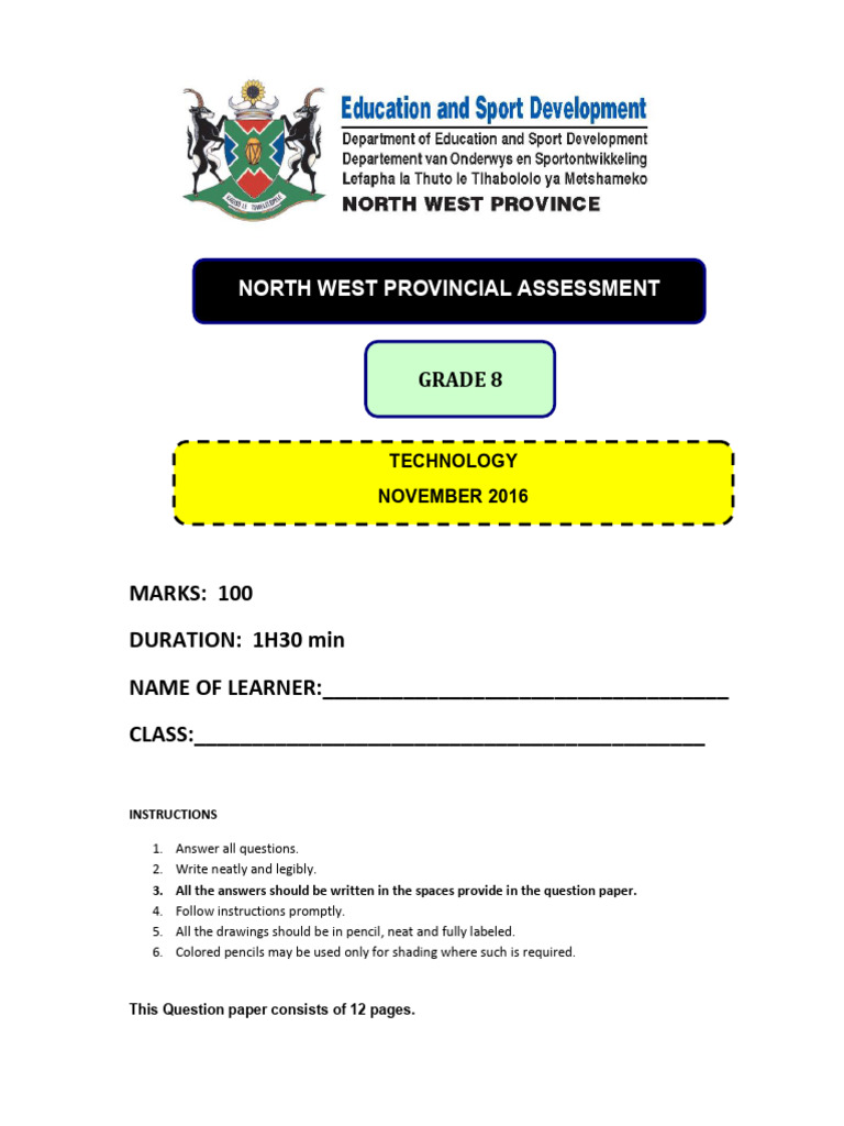 Grade 8 Tech 2016 Nov | PDF