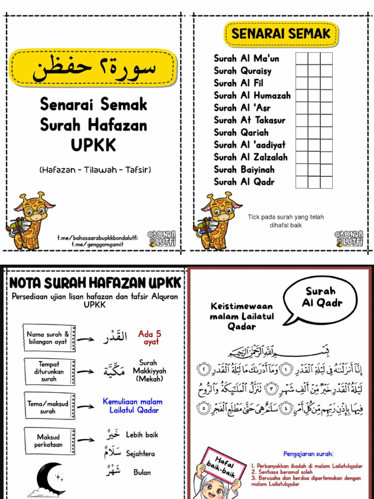 Nota Surah Hafazan Upkk 2 2023 | PDF