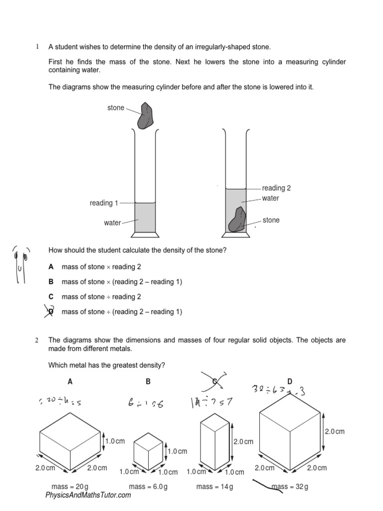 Density (Multiple Choice) QP | PDF | Density | Volume