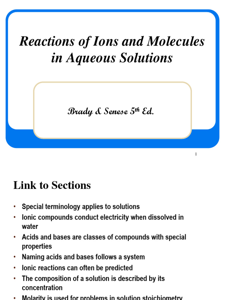 Aqueous Ion and Molecule Reactions | PDF