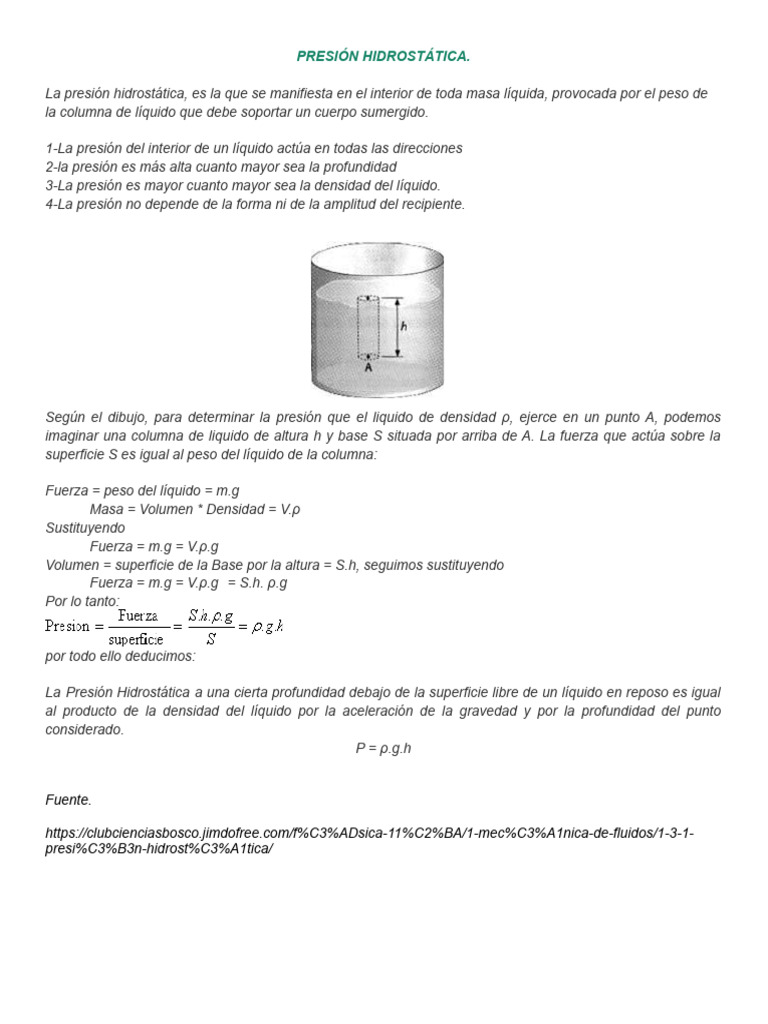 Teoria de Presion Hidrostatica. | PDF