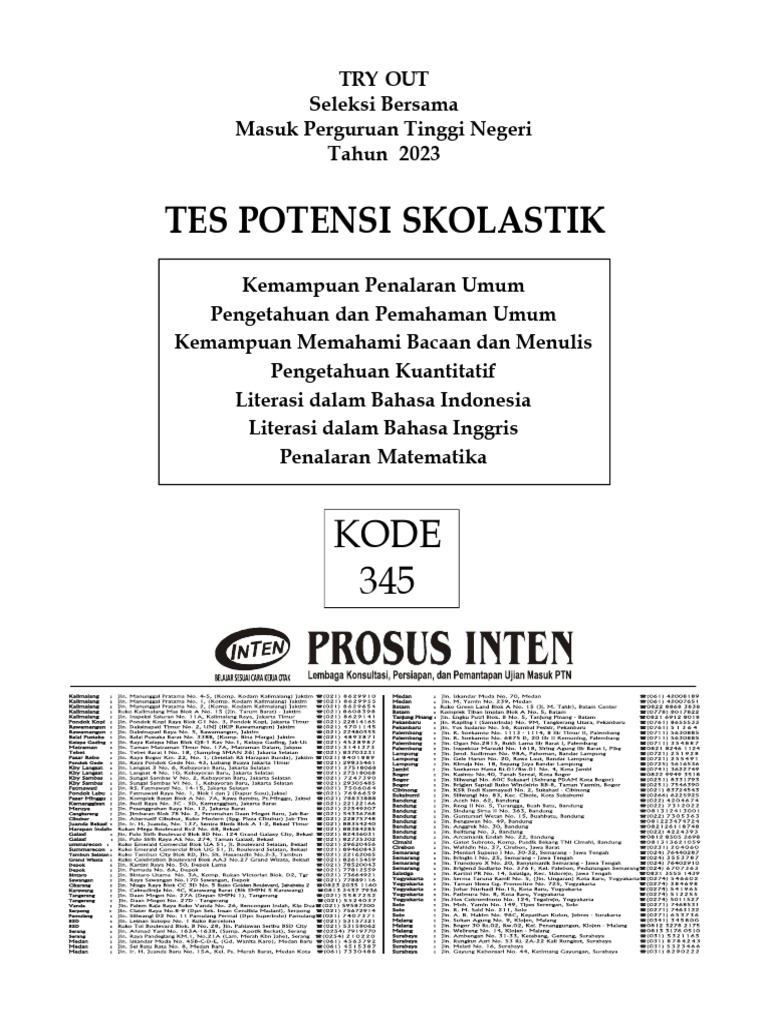 Pengenalan Soal To SNBT 09 Dan 16 September 2023 Prosus Inten-1 | PDF