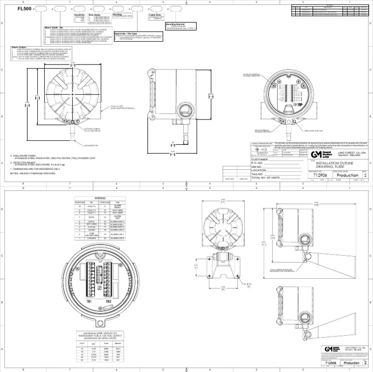 Production 712906: Installation Outline Drawing, Fl500 | PDF | Relay ...