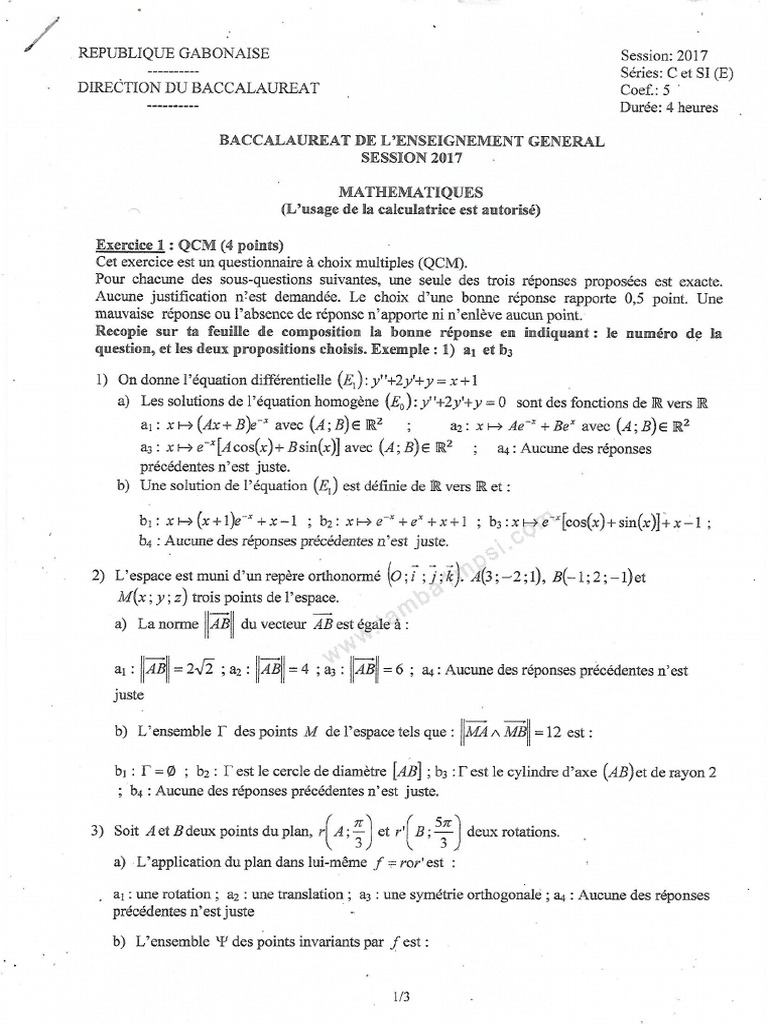 Bac Gabon Maths 2017 Series CE | PDF