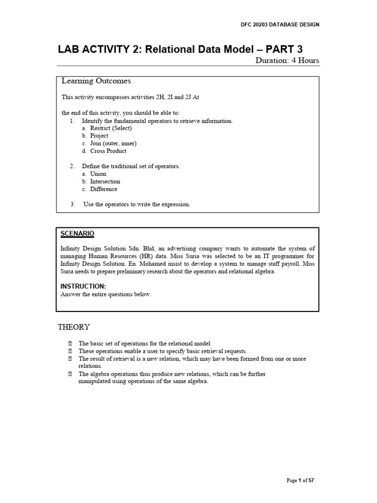 DFC20203 - LAB ACTIVITY 2 - Part 3 | PDF | Relational Database | Relational Model