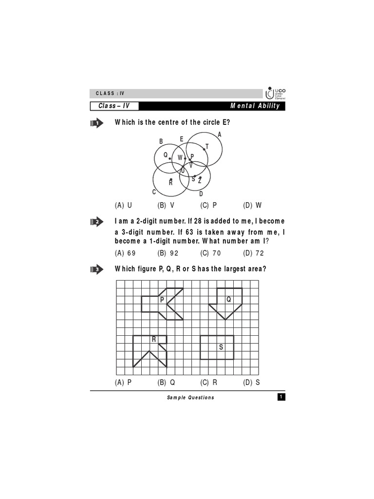 UCO Sample Papers For Class 4 | PDF | Computing | Text