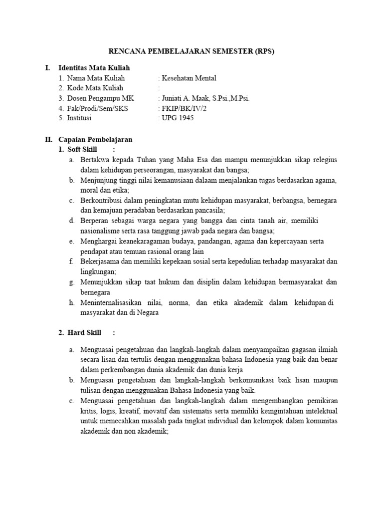 Rps Kesehatan Mental Upg 45 Fix | PDF | Karier & Perkembangan | Pengembangan Diri