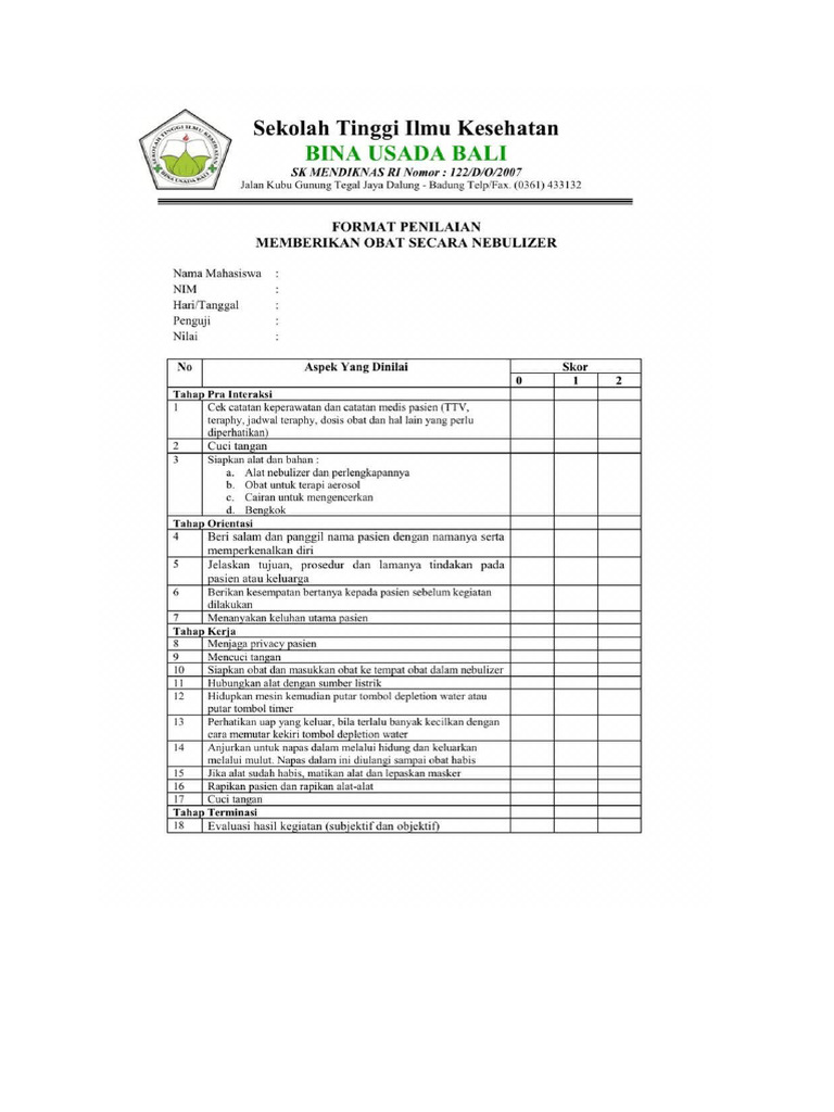 Checklist Nebulizer | PDF