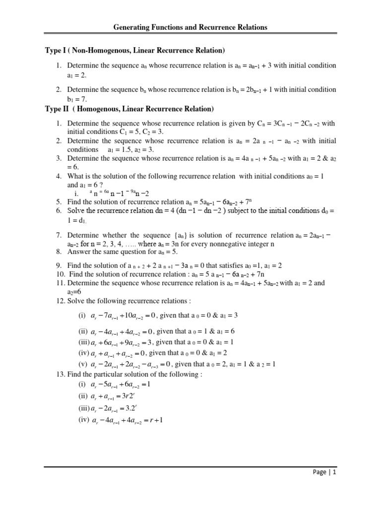 Generating Functions And Recurrence Relations Pdf