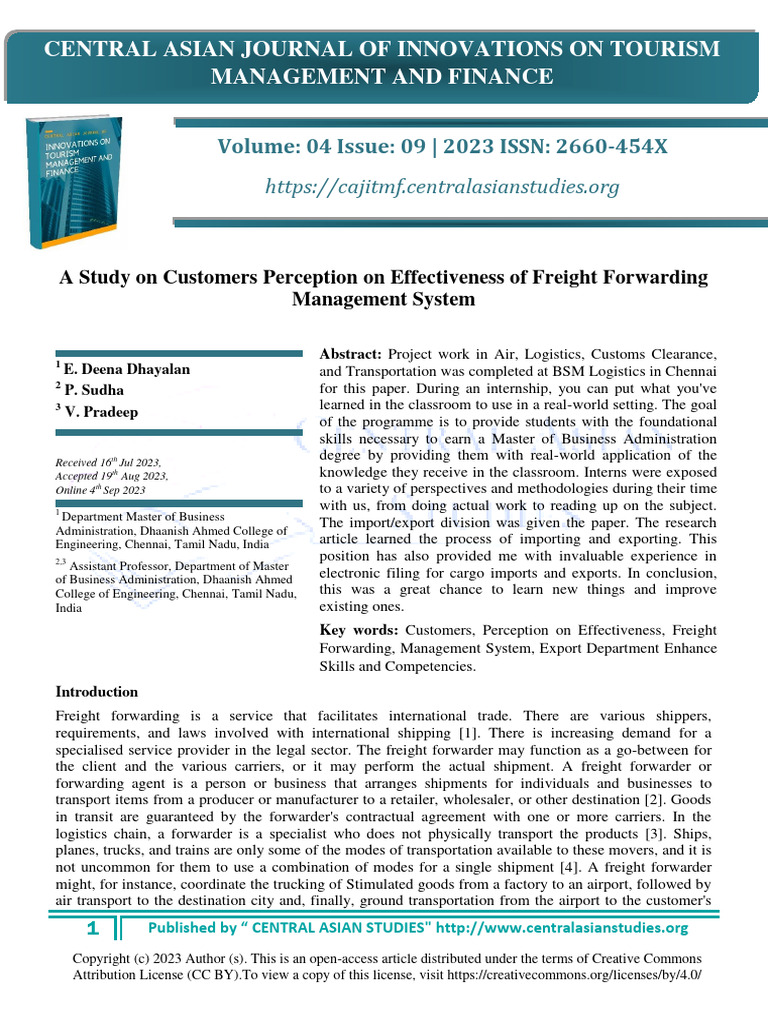A Study On Customers Perception On Effectiveness of Freight Forwarding ...