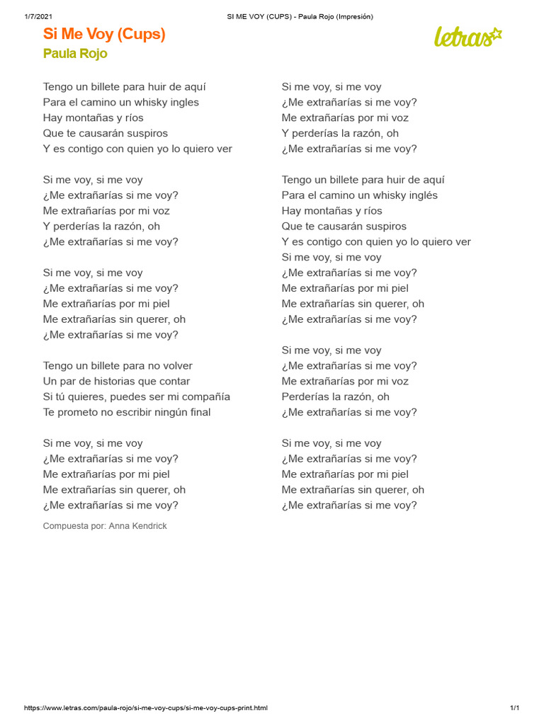 Letra de "Si Me Voy" - Paula Rojo | PDF | Música grabada