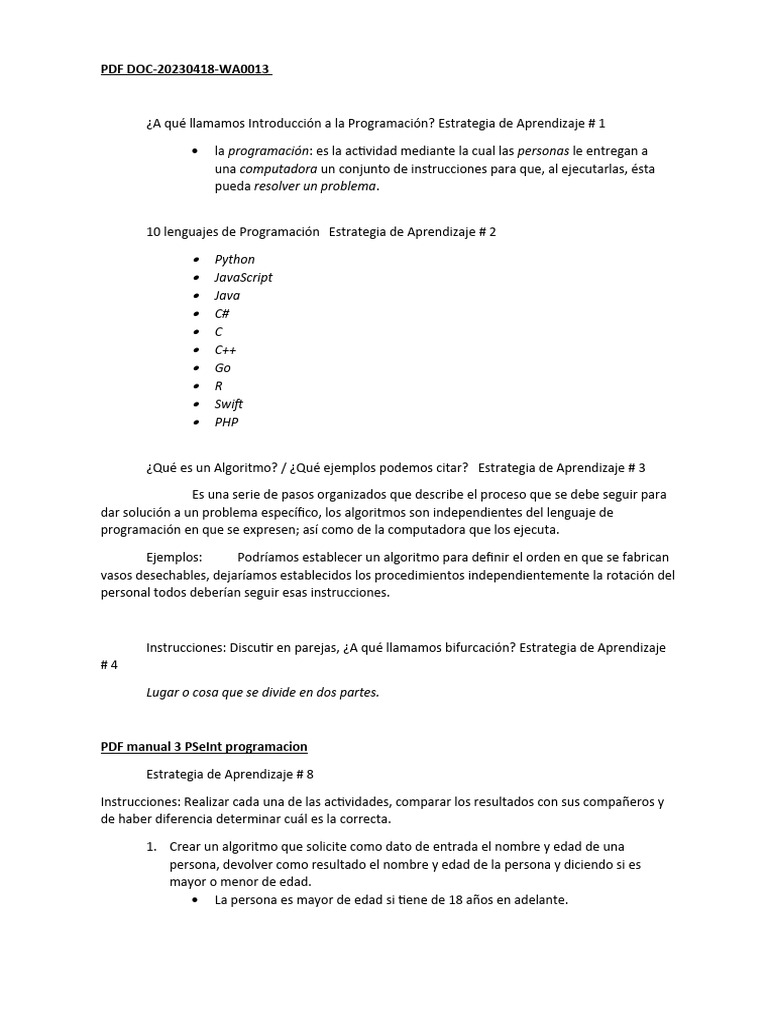 Pdf Doc 20230418 Wa0013 Python Javascript Java C C C Go R Swift Php Pdf 2409