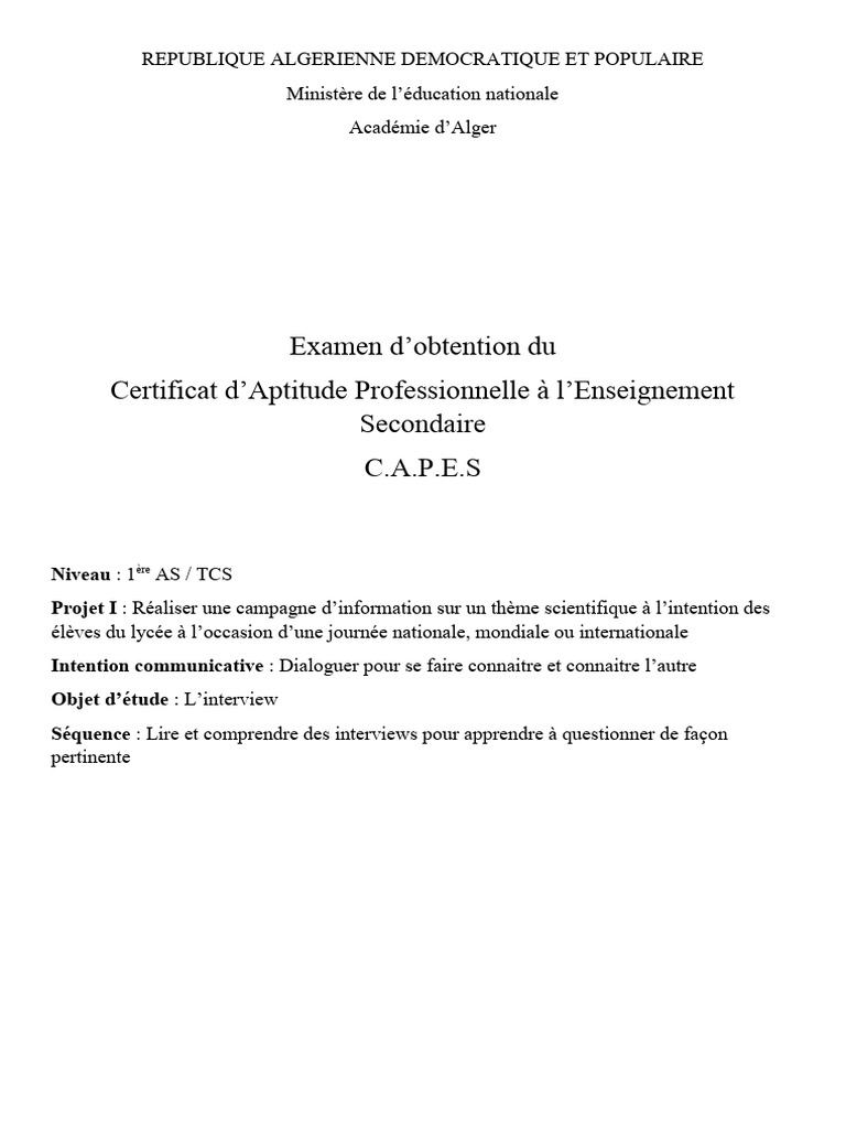 Capes 1as Linterview 2020.docx Version 1 | PDF