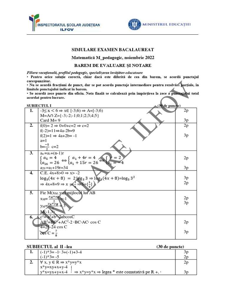 Simulare Bac Nov PED Barem | PDF