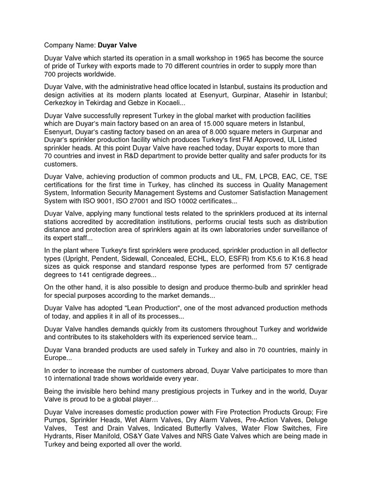 DUYAR Company Profile 2021 | PDF