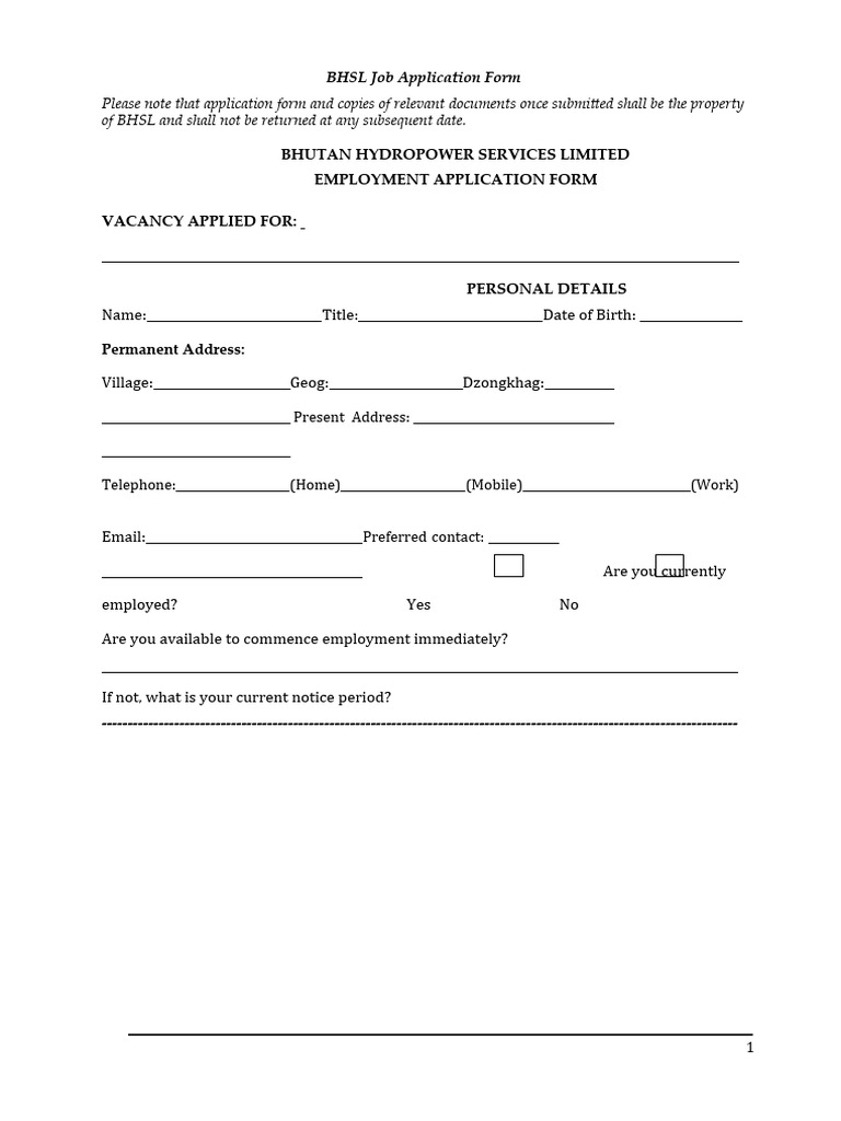 BHSL Job Application Form | PDF | Academic Degree | Diploma