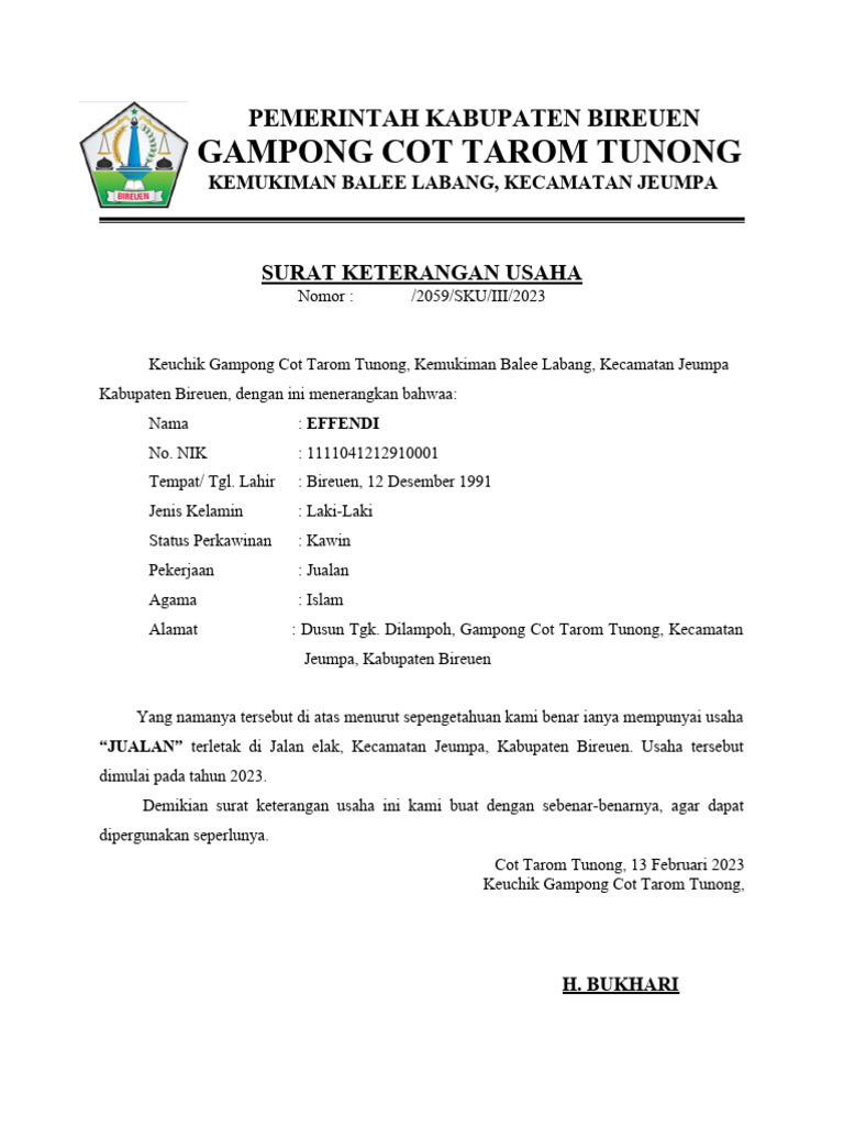 Surat Usaha | PDF