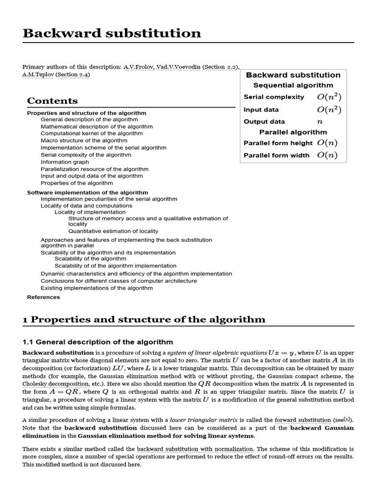 Backward Substitution - Algowiki | PDF