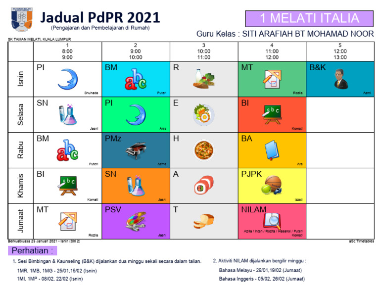 Jadual PDPR Tahun 1 - Siri 2 1MI | PDF