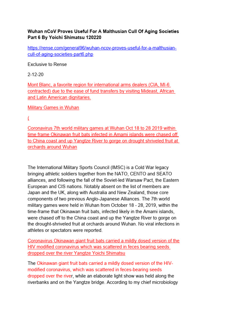 PART 6 Wuhan nCoV Proves Useful For A Malthusian Cull of Aging Societies Part 6 by Yoichi ...