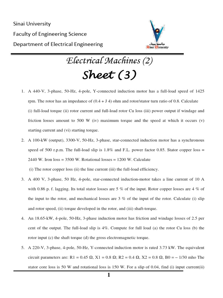 Sheet 3 | PDF | Electric Motor | Equipment