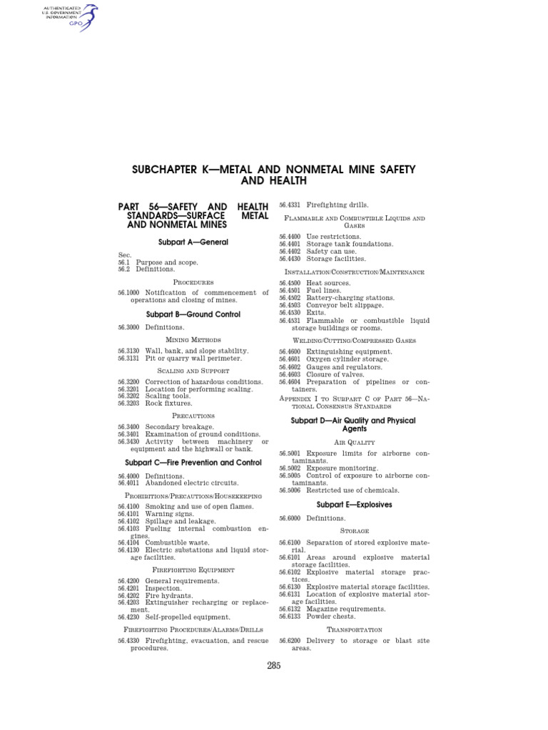 CFR 2020 Title30 Vol1 ChapI SubchapK | PDF | Firefighting | Fuse (Electrical)
