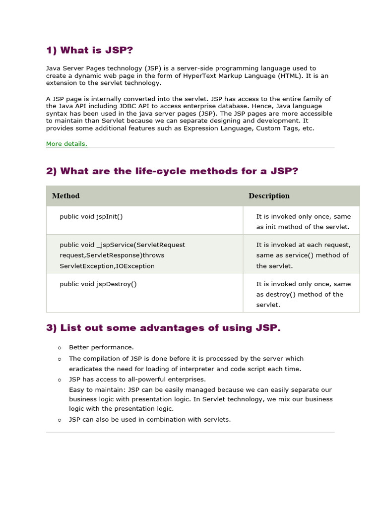 1) What Is JSP?: Method Description | PDF
