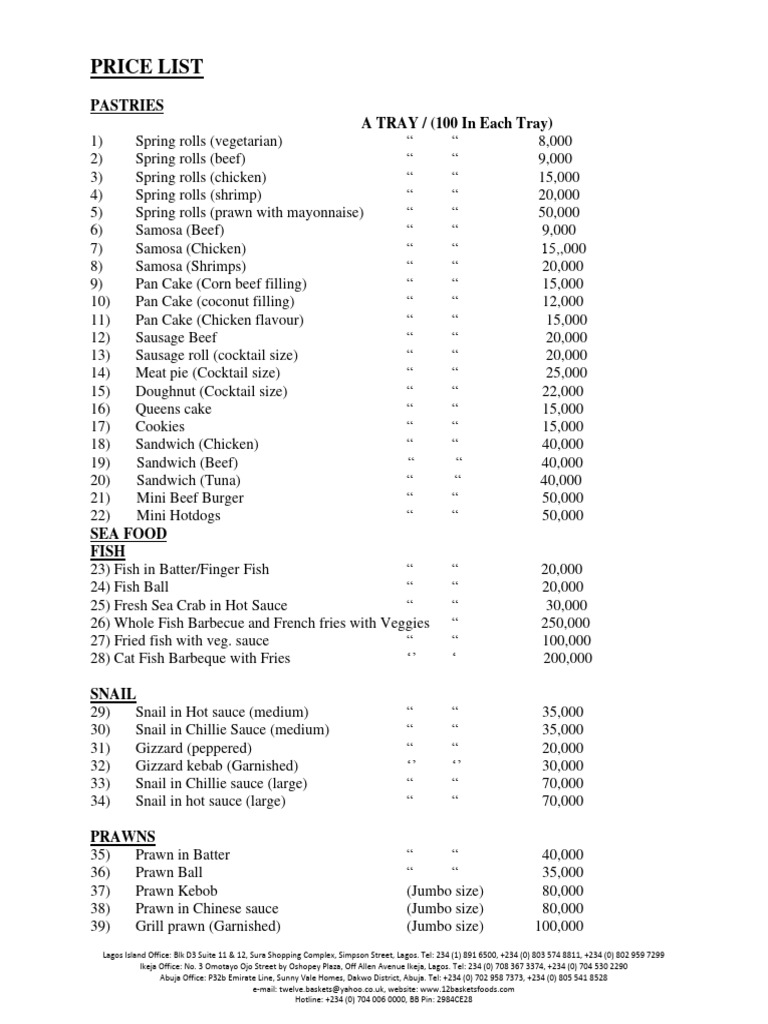 12baskets Small Chops and Grills Updated Price List | PDF | Kebab ...