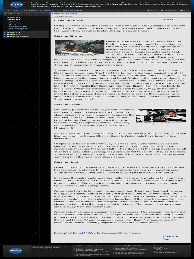 NASA - Living in Space | PDF | Vacuum Cleaner | Toothbrush