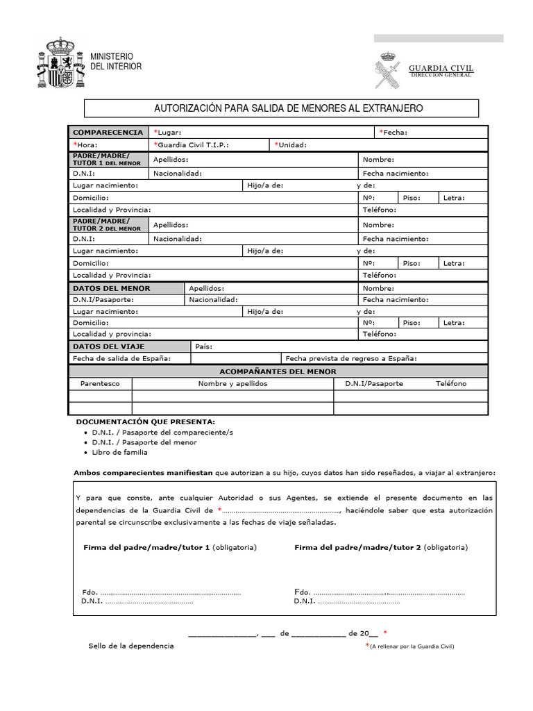 Formulario Autorizacion Salida Menores Extranjero V2 | PDF | Ley ...