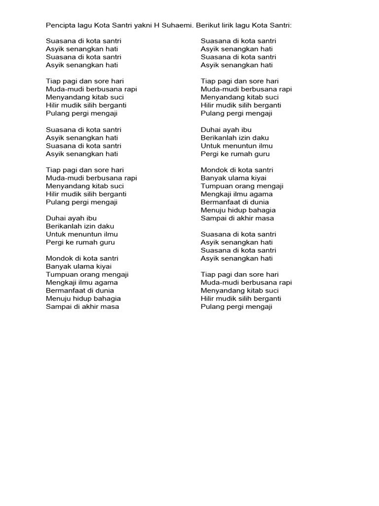 Lirik Lagu Kota Santri | PDF | Agama & Spiritualitas