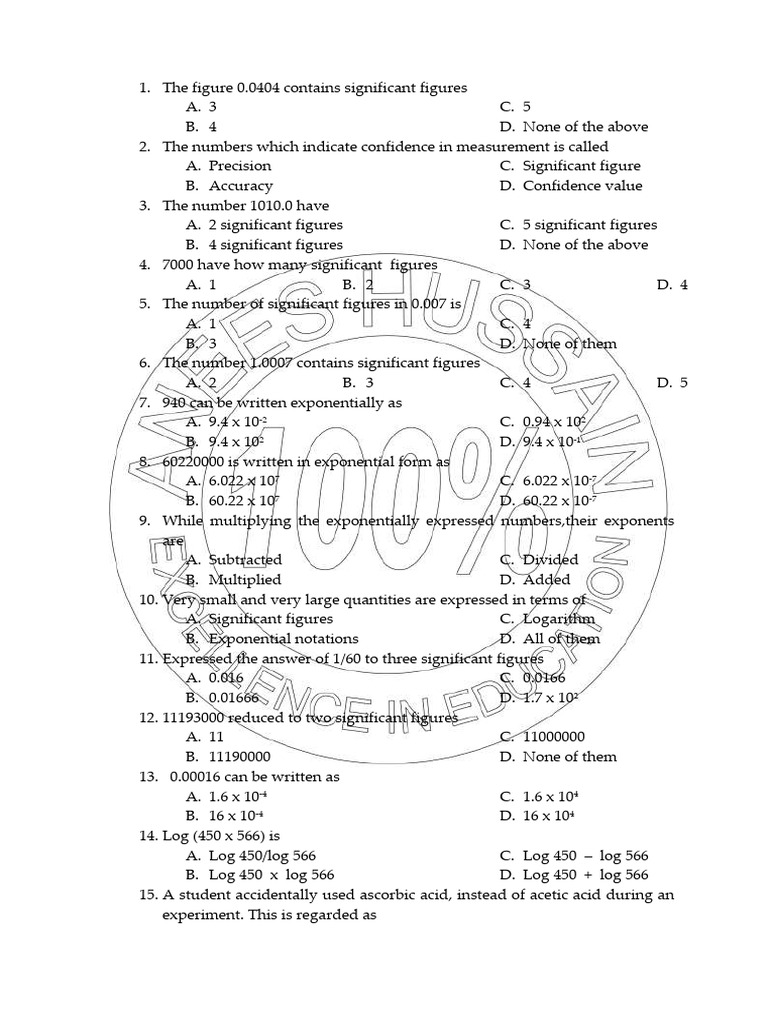 Chem Test 03 | PDF | Significant Figures | Logarithm