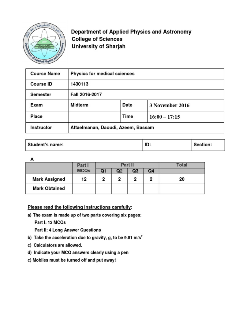 Midterm Fall2016-17 | PDF | Acceleration | Velocity