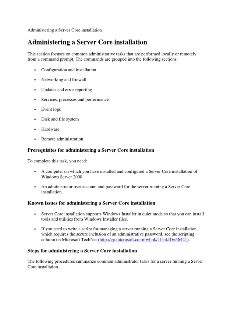 Administering A Server Core Installation | PDF | Windows Server 2008 ...
