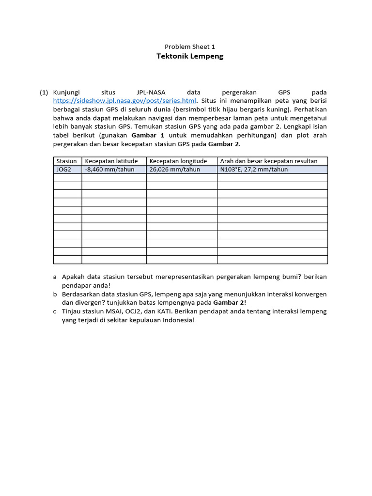 Problem Sheet Acara 1 Tektonik Lempeng | PDF