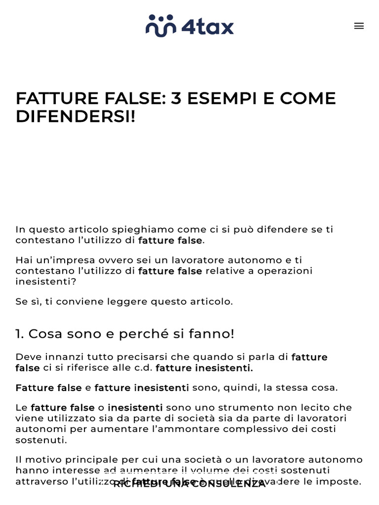 Fatture False - 3 Esempi e Come Difendersi! - 4tax | PDF