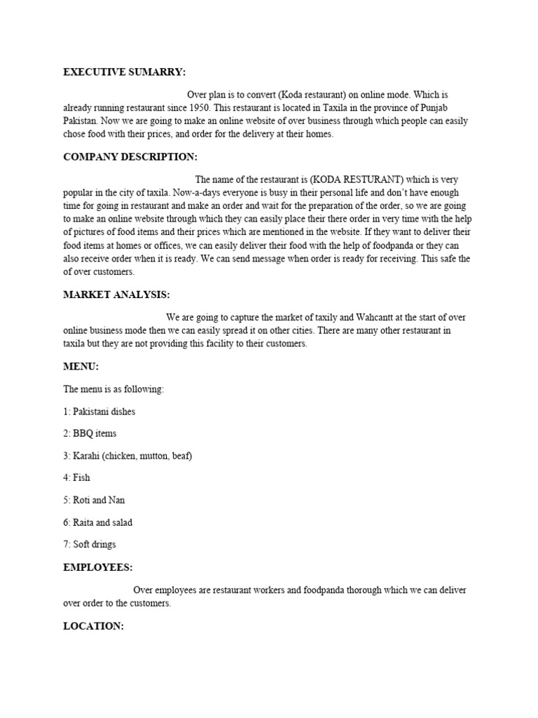 Business Proposal (Koda Resturant) | PDF | Restaurants | Menu