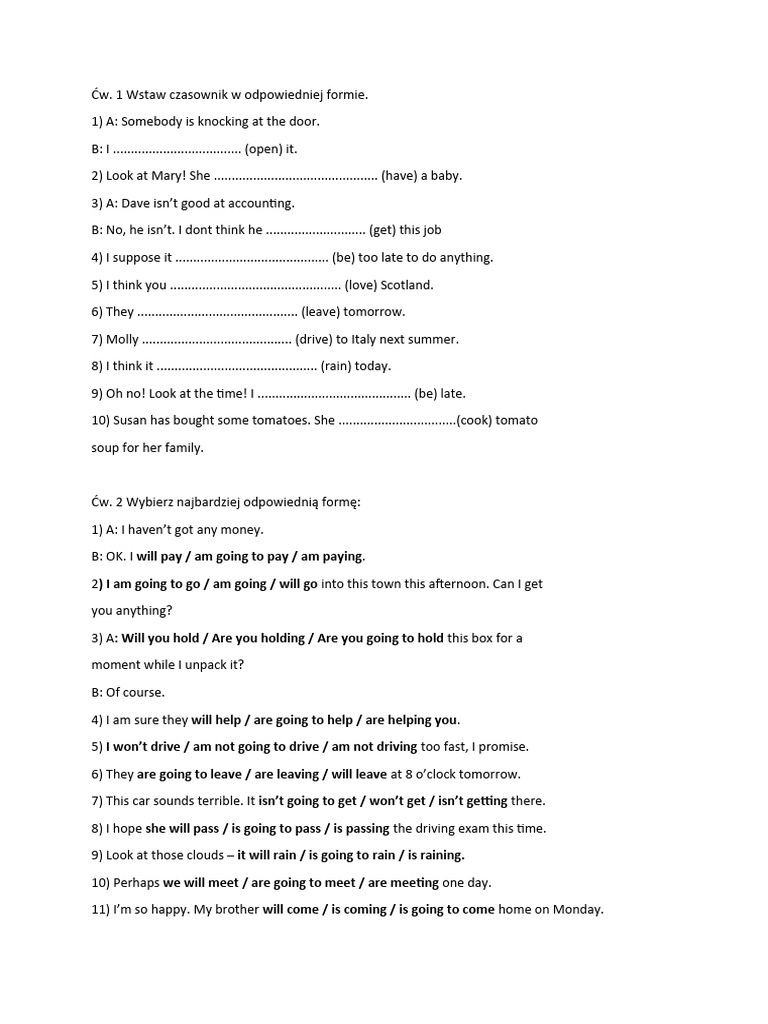 Test Future Simple VS Going To | PDF