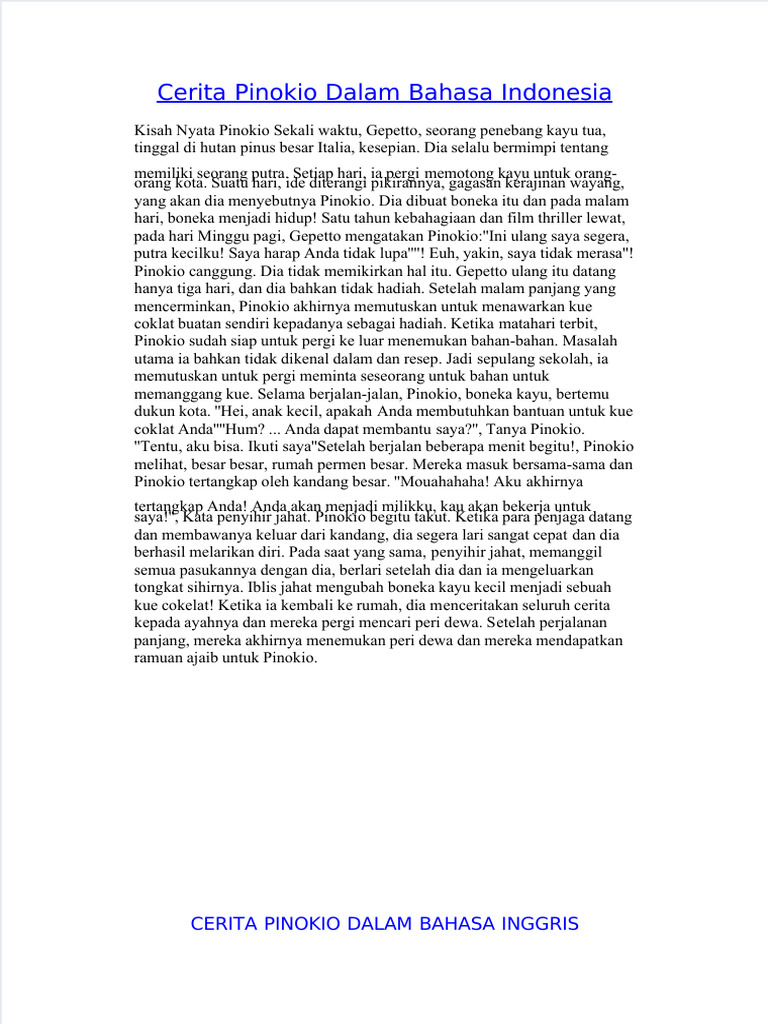 Cerita Pinokio Dalam Bahasa Indonesia | PDF