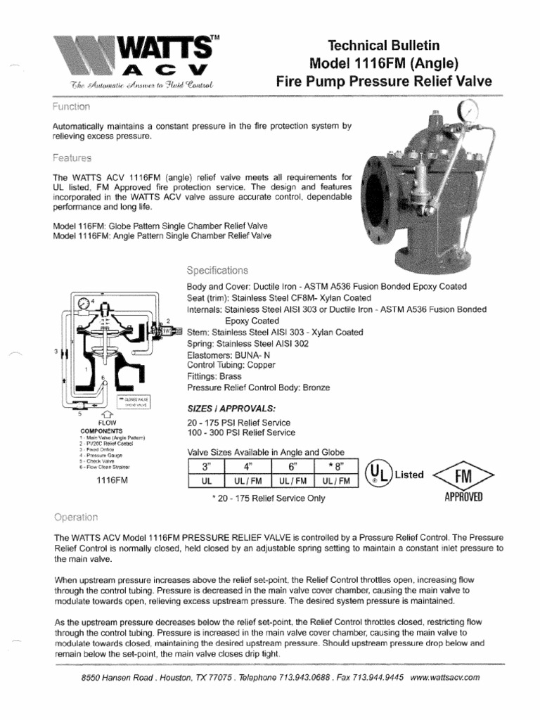 Main Pressure Relief Valve-Watts Make | PDF
