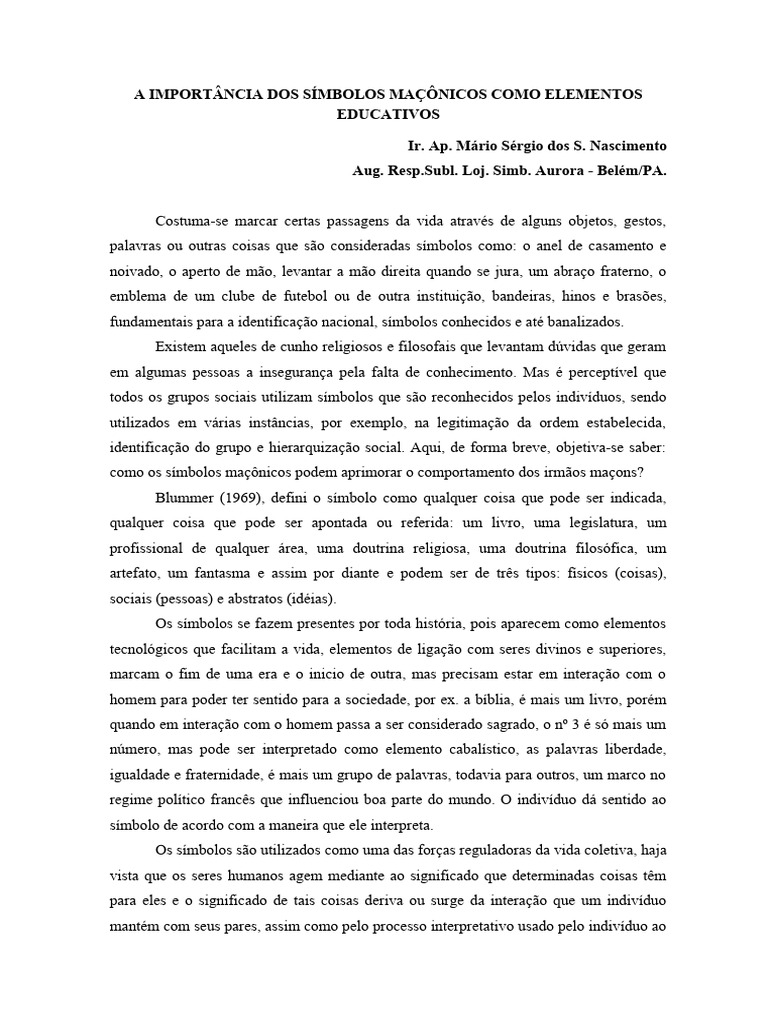 A Importância Dos Símbolos Maçônicos Como Elementos Educativos | PDF ...